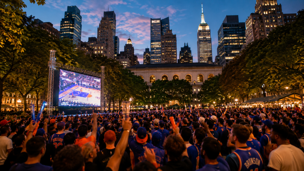 Bryant Park Gets The Knicks Party After MSG Gets Locked Down